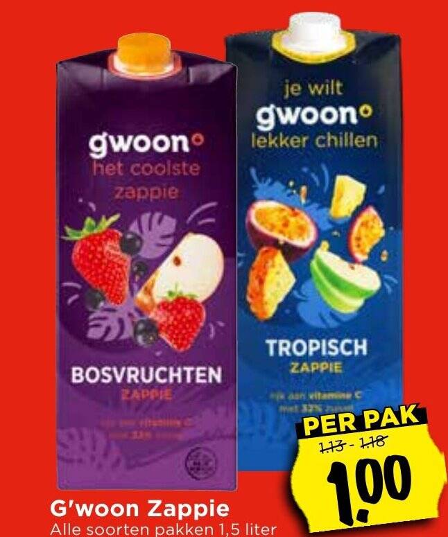 G'woon Zappie 1,5 l aanbieding bij Vomar Voordeelmarkt