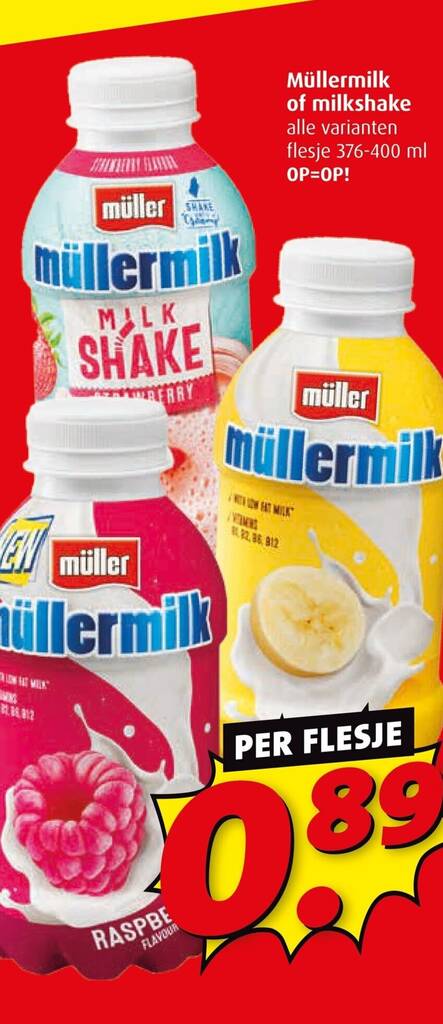 Müllermilk of milkshake 376 / 400 ml aanbieding bij Boni