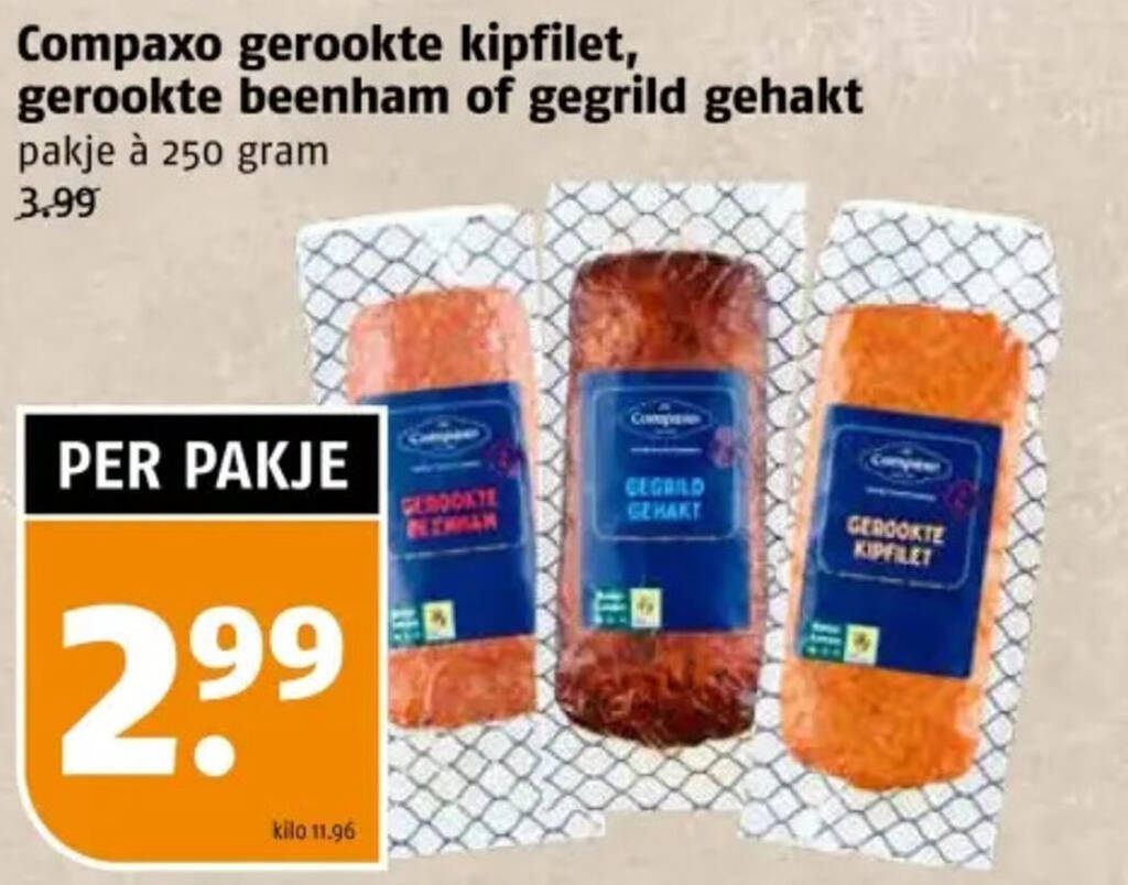 Compaxo gerookte kipfilet, gerookte beenham of gegrild gehakt 250 g ...