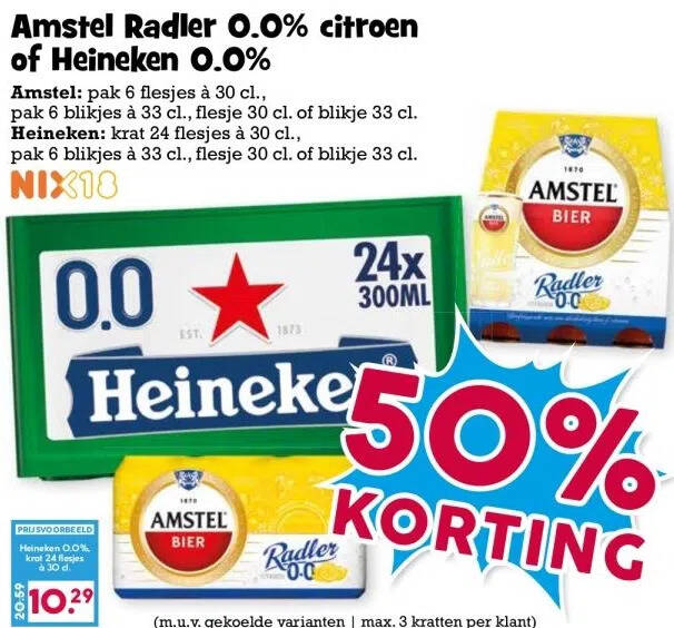Amstel Radler 0.0% citroen of Heineken 0.0% aanbieding bij Boon`s Markt