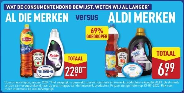 AL DIE MERKEN versus ALDI MERKEN aanbieding bij ALDI