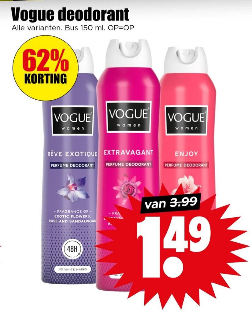 Vogue deodorant 150 ml aanbieding bij Dirk