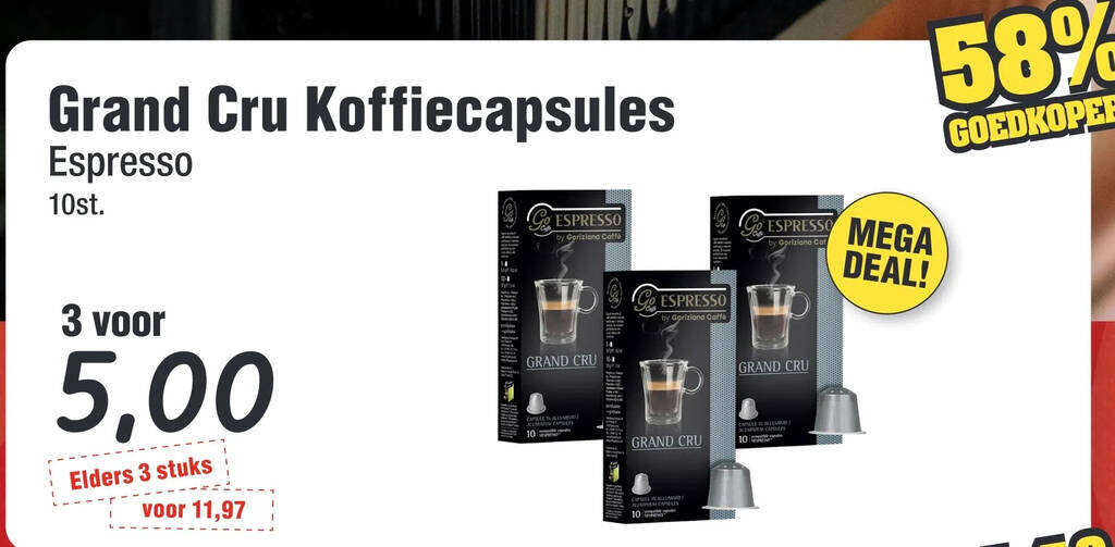 Grand Cru Koffiecapsules Espresso aanbieding bij Budget Food