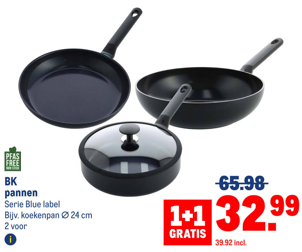 BK pannen Serie Blue label 1 + 1 gratis aanbieding bij Makro