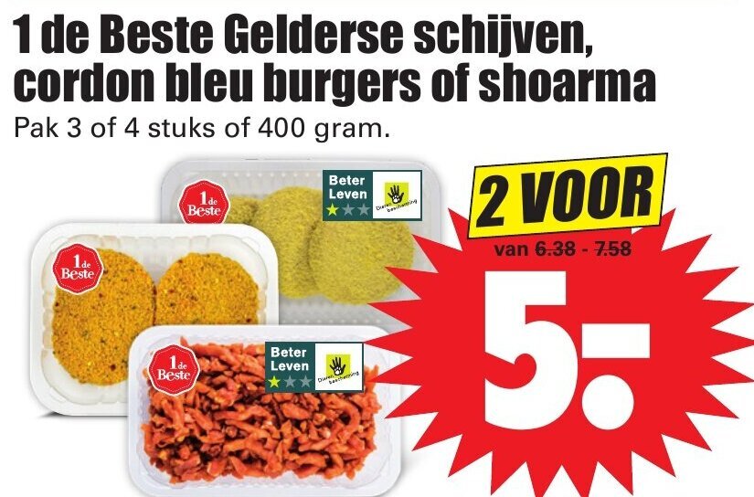 1 de Beste Gelderse schijven, cordon bleu burgers of shoarma 400g ...