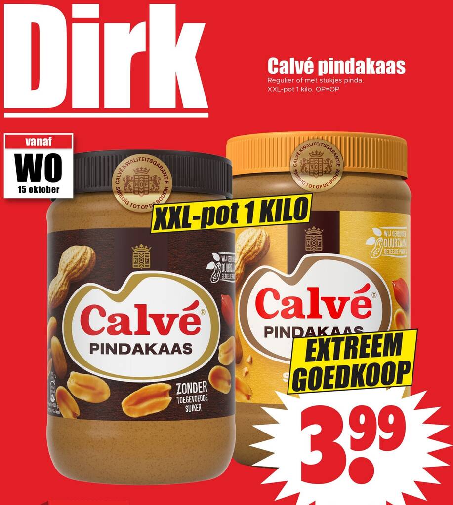 Calvé pindakaas XXL pot 1 KG aanbieding bij Dirk