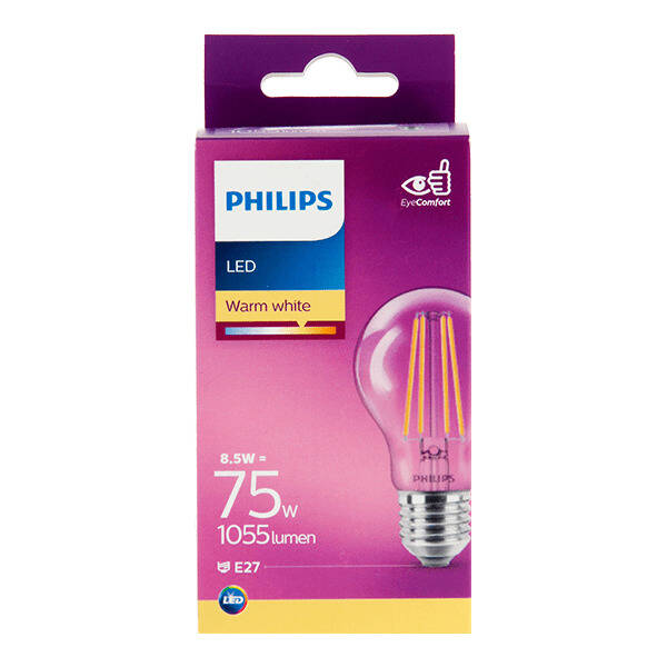 Philips LED filament bulb 75W E27 box aanbieding bij PLUS