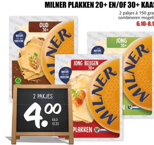 MILNER PLAKKEN 20+ EN/OF 30+ KAAS aanbieding bij MCD Supermarkt
