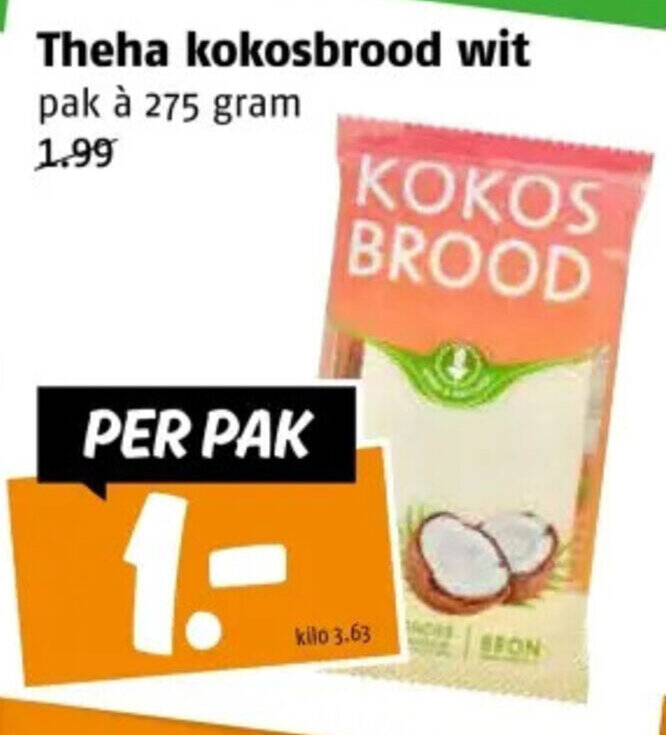 Theha kokosbrood wit 275 g aanbieding bij Poiesz