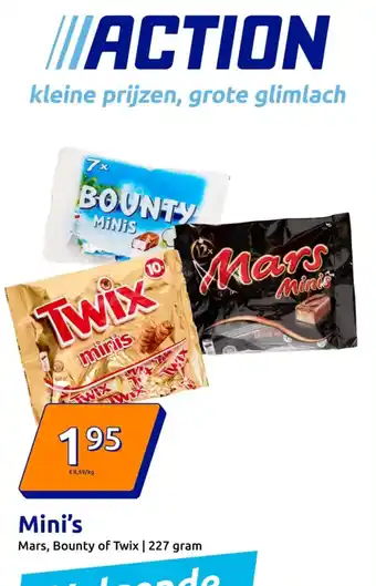 Mini's Mars, Bounty of Twix 227 g aanbieding bij Action