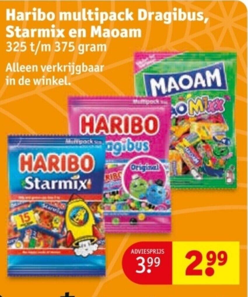 Haribo multipack Dragibus, Starmix en Maoam aanbieding bij Kruidvat