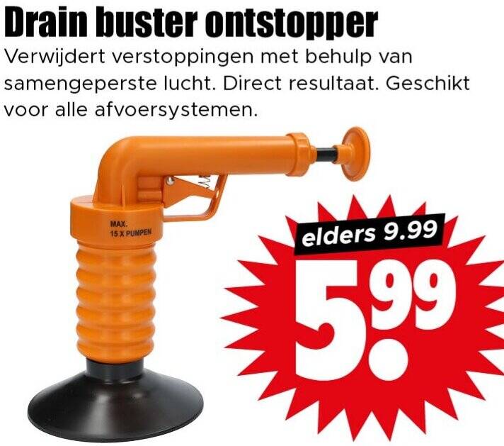 Drain buster ontstopper aanbieding bij Dirk