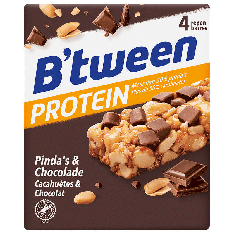 Hero Btween proteinreep pinda & chocolade 4 stuks 96 g aanbieding bij Dirk