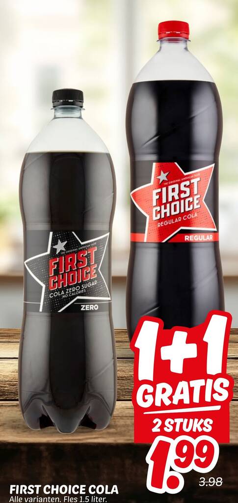 First choice cola 1,5 l aanbieding bij Dekamarkt