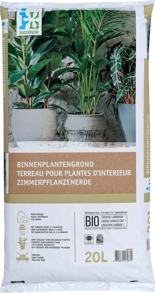 Intratuin binneplantengrond turfvrij Bio 20 L aanbieding bij Intratuin