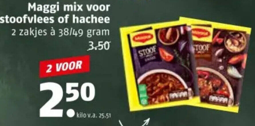 Maggi mix voor stoofvlees of hachee 76 / 98 g aanbieding bij Poiesz