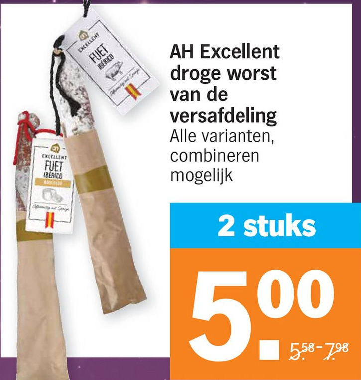 AH Excellent droge worst van de versafdeling aanbieding bij Albert Heijn