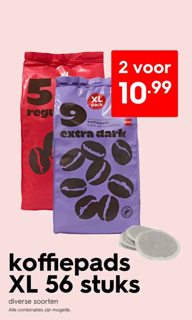 Koffiepads xl 56 stuks aanbieding bij HEMA