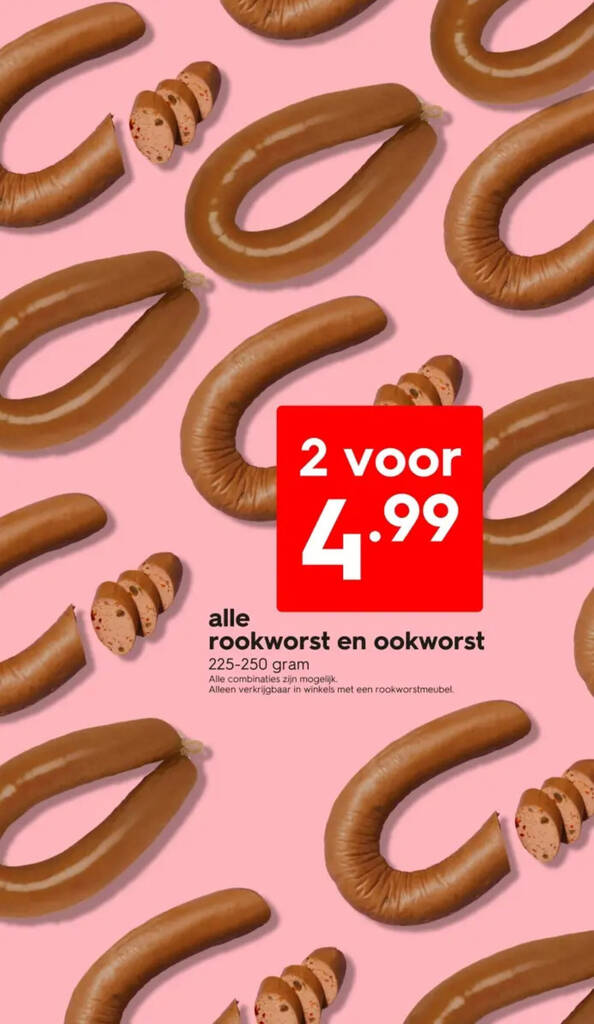 Alle rookworst en ookworst 225-250 gram aanbieding bij HEMA