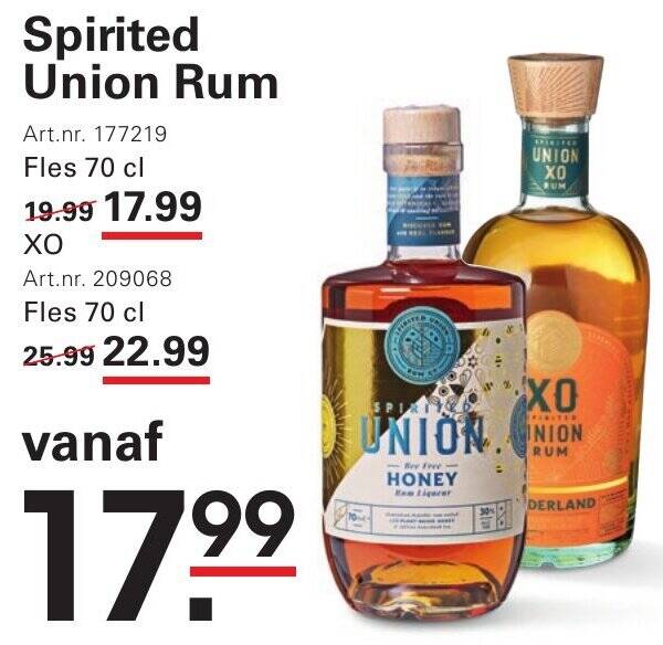 Spirited Union Rum 70 cl aanbieding bij Sligro