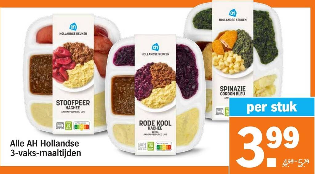 Alle AH Hollandse 3-vaks maaltijden aanbieding bij Albert Heijn
