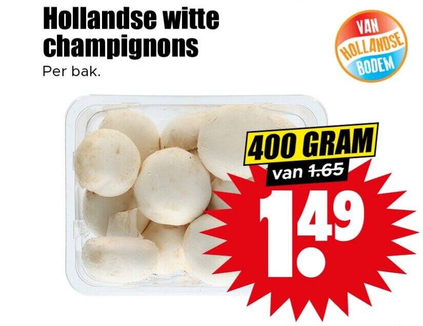 Hollandse witte champignons 400 gram aanbieding bij Dirk