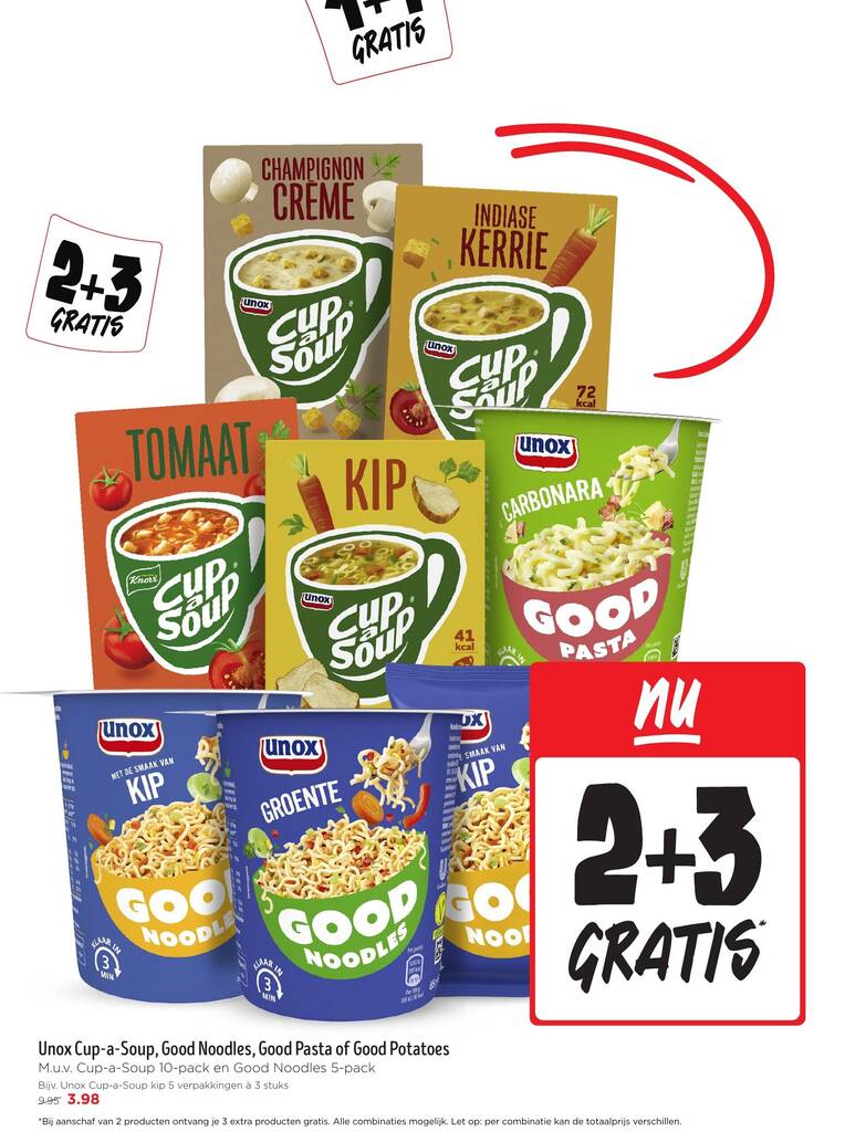 Unox Cup-a-Soup, Good Noodles, Good Pasta of Good Potatoes 2+3 gratis ...