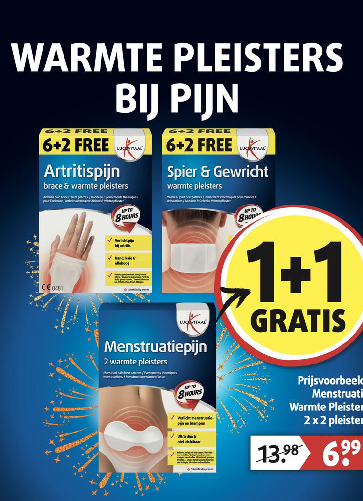 WARMTE PLEISTERS BIJ PIJN 1+1 gratis aanbieding bij Lucovitaal