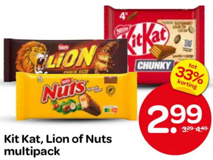 Kit Kat, Lion of Nuts multipack aanbieding bij Spar