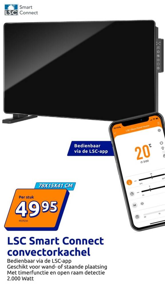 LSC Smart Connect convectorkachel 78 x 15 x 41 cm aanbieding bij Action