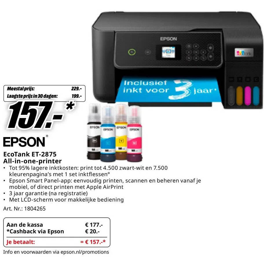 EPSON EcoTank ET-2875 All-in-one-printer aanbieding bij MediaMarkt