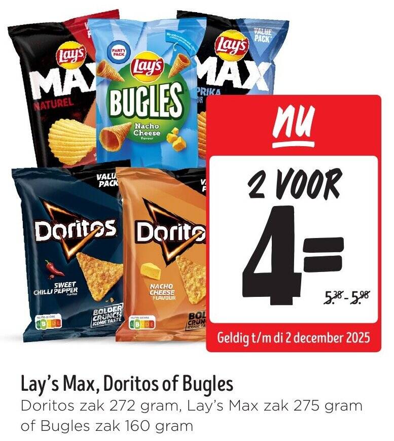 Lay's Max, Doritos of Bugles aanbieding bij Jumbo