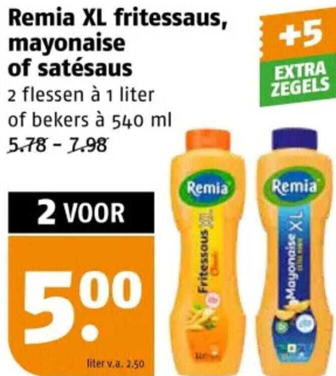 Remia XL fritessaus, mayonaise of satésaus 540 ml aanbieding bij Poiesz