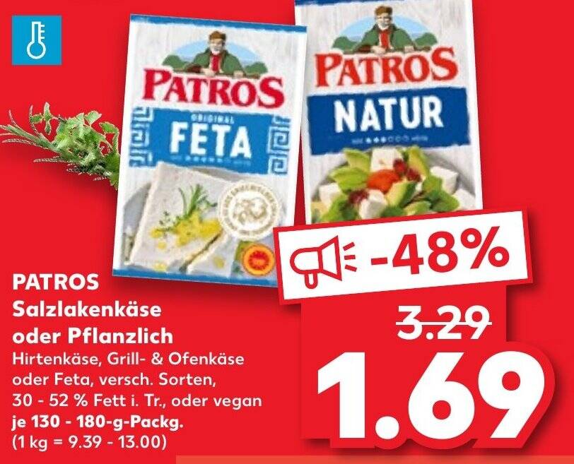 Patros Salzlakenkäse oder Pflanzlich 130/180 g aanbieding bij Kaufland DE