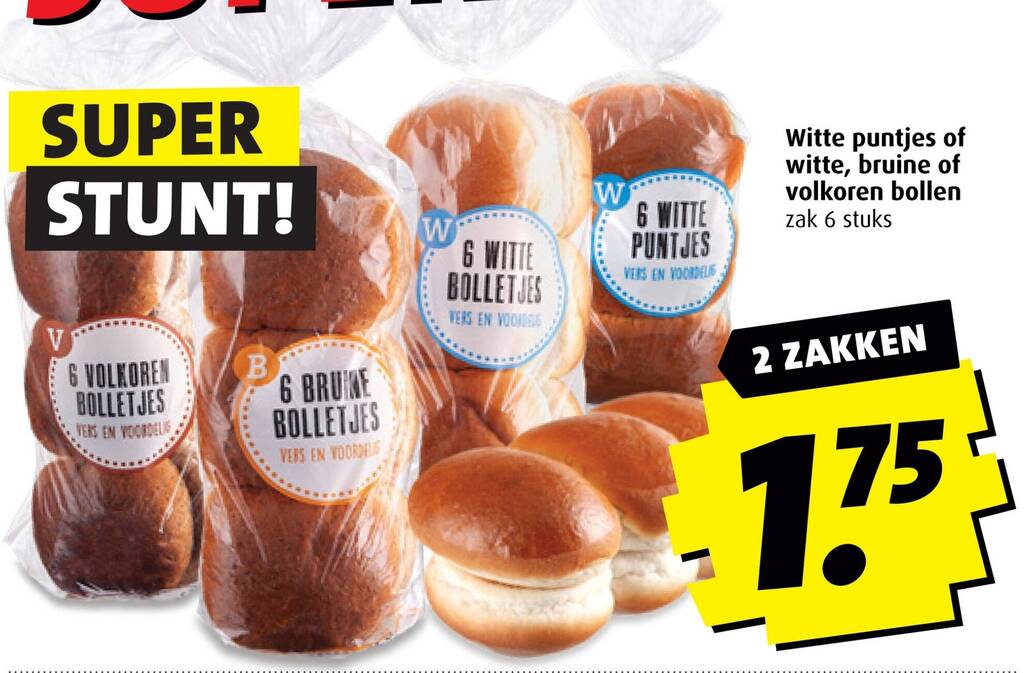 Witte puntjes of witte, bruine of volkoren bollen aanbieding bij Boni