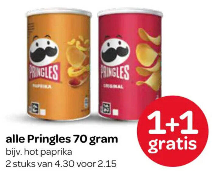 Alle Pringles 70 gram 1+1 gratis aanbieding bij Spar