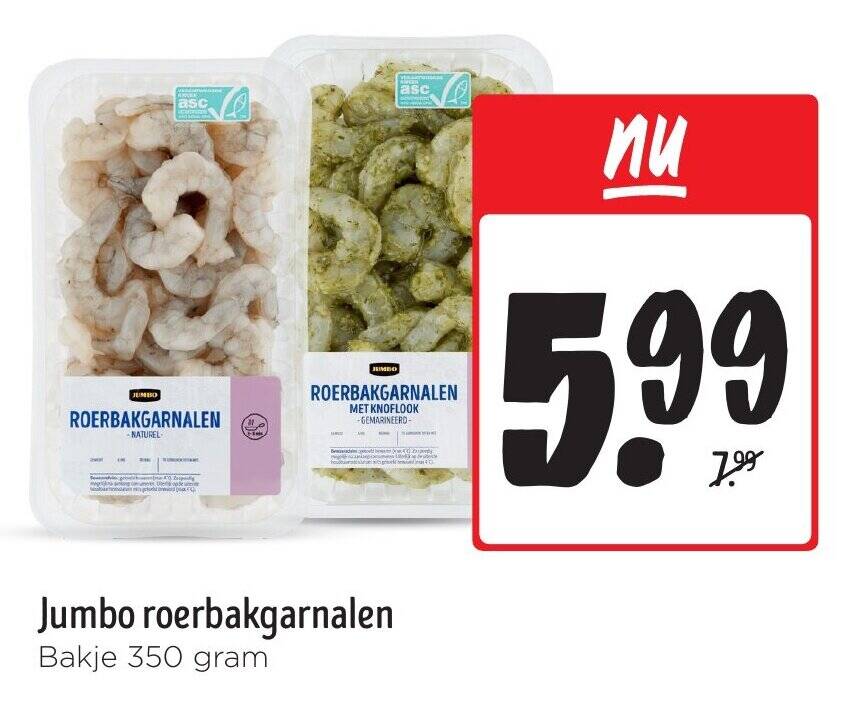 Jumbo roerbakgarnalen 350 g aanbieding bij Jumbo