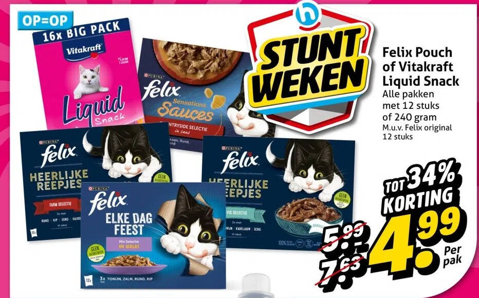Felix Pouch of Vitakraft Liquid Snack aanbieding bij Hoogvliet