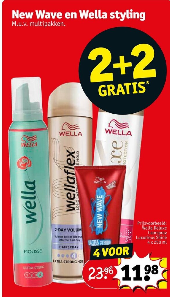 New Wave en Wella styling 2+2 gratis aanbieding bij Kruidvat