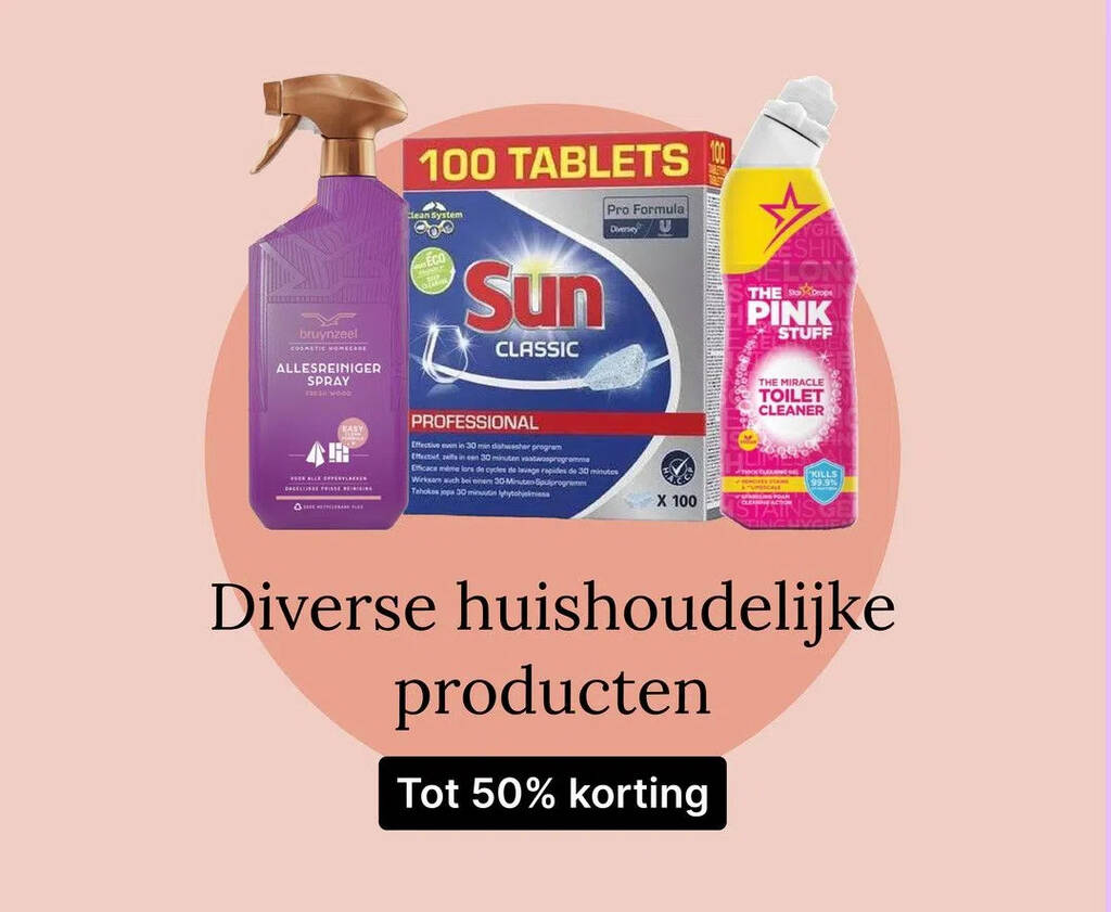 Diverse huishoudelijke producten aanbieding bij De Online Drogist