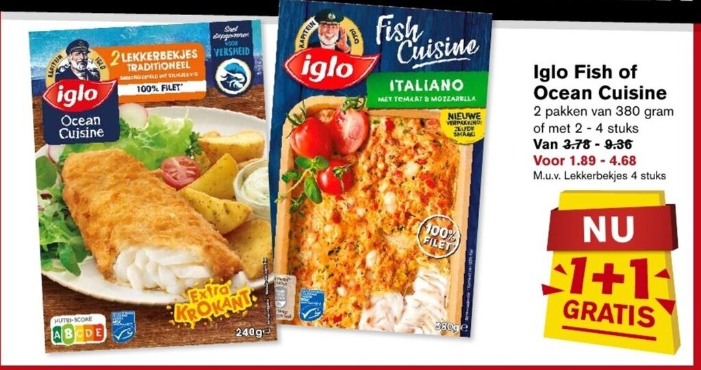 iglo Fish of Ocean Cuisine 1+1 gratis, vanaf aanbieding bij Hoogvliet