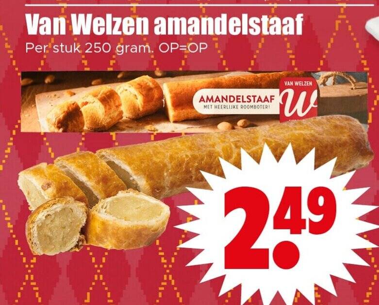 Van Welzen amandelstaaf 250 g aanbieding bij Dirk