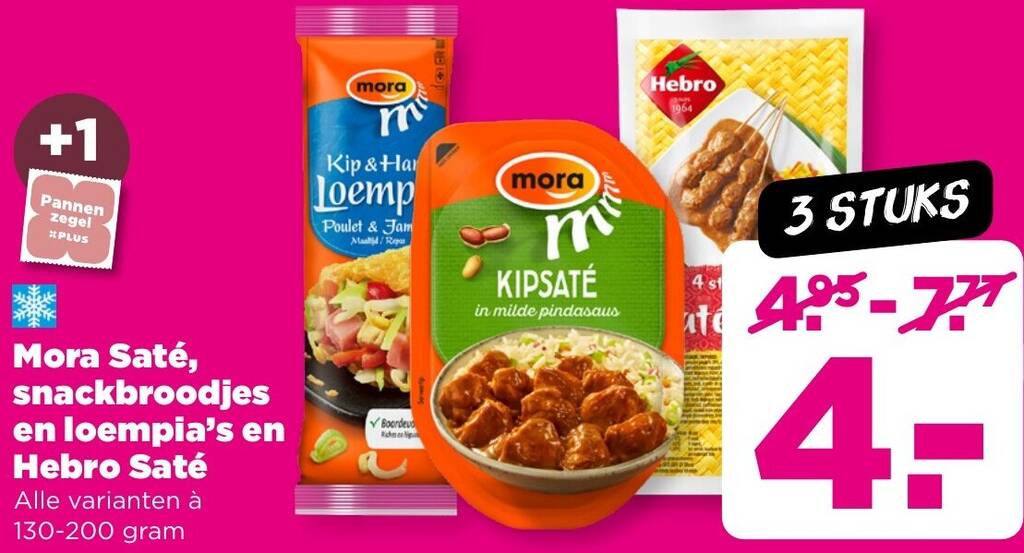 Mora Saté, snackbroodjes en loempia's en Hebro Saté 3 stuks aanbieding ...