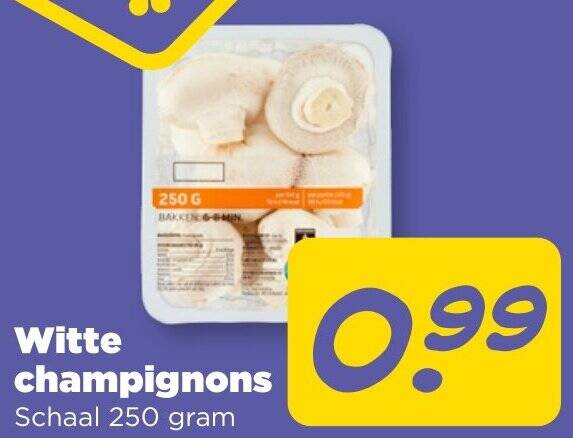 Witte champignons 250 gram aanbieding bij PLUS