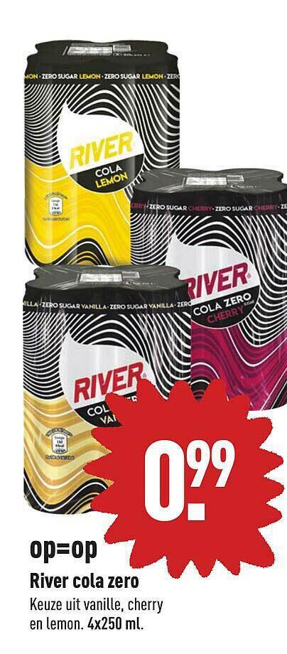 River Cola Zero : Vanille, Cherry En Lemon aanbieding bij ALDI