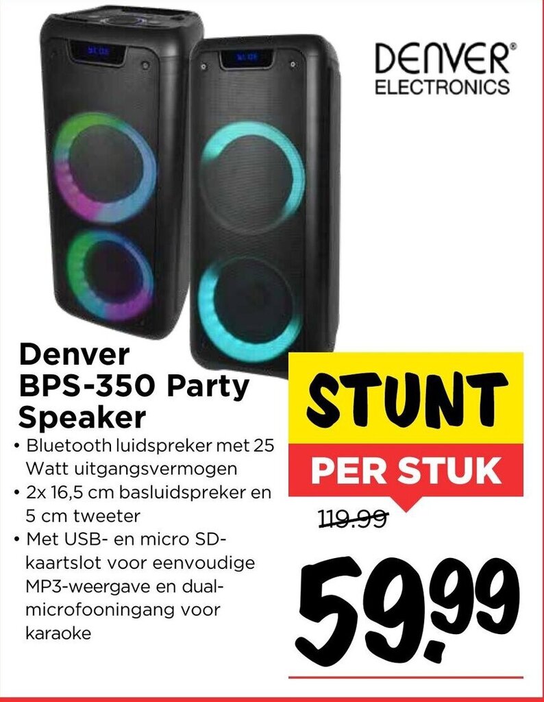 Denver BPS-350 Party speaker aanbieding bij Vomar Voordeelmarkt