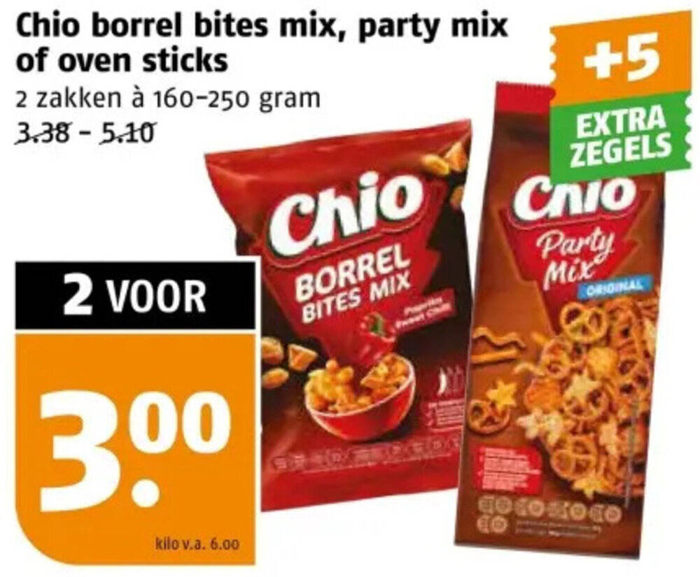 Chio borrel bites mix, party mix of oven sticks 160-250 g aanbieding ...