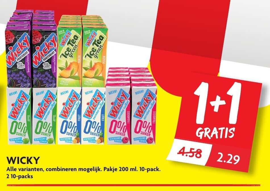 Wicky pakje 200 ml 10-pack aanbieding bij Dekamarkt