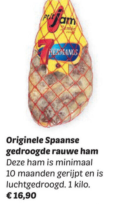 Originele Spaanse gedroogde rauwe ham 1 kg aanbieding bij Dekamarkt