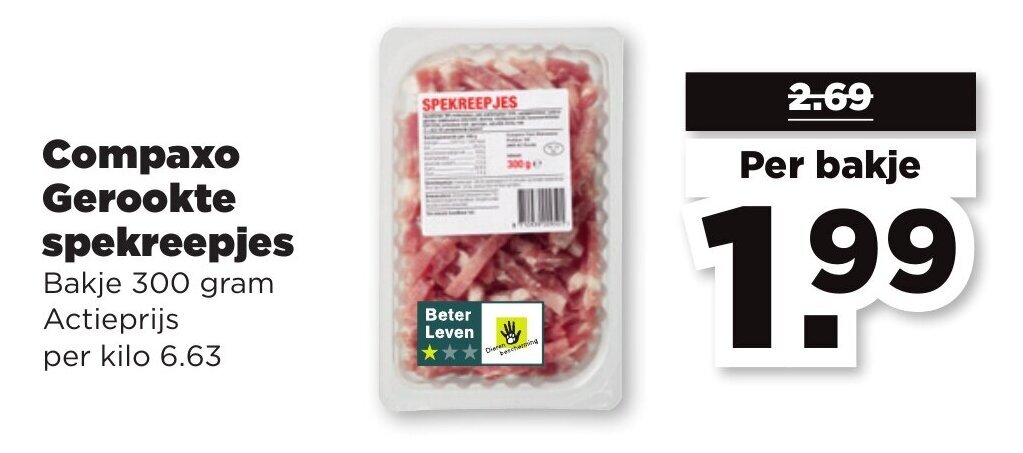 Compaxo Gerookte spekreepjes 300 gram aanbieding bij PLUS